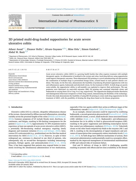 Pdf 3d Printed Multi Drug Loaded Suppositories For Acute Severe Ulcerative Colitis