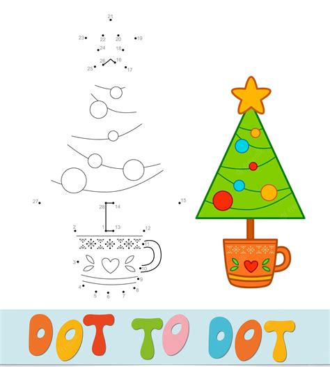 Dot To Dot 크리스마스 퍼즐입니다 점 게임을 연결합니다 크리스마스 트리 벡터 일러스트 레이 션 프리미엄 벡터