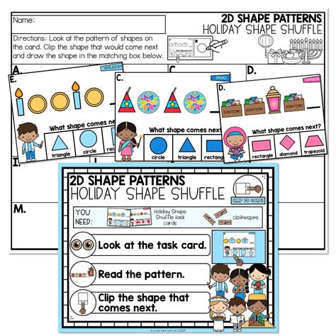 Kindergarten Math Center December 2d Shape Patterns Holiday Shape