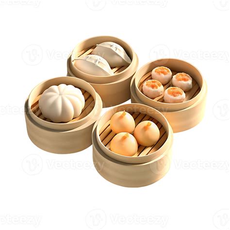 Assorted Delicious Steamed Dim Sum In Bamboo Steamers 56418733 Png