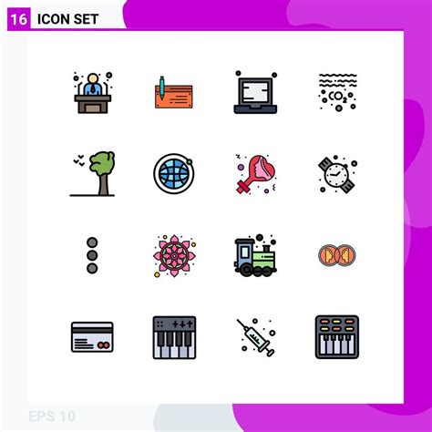 16 Universal Flat Color Filled Lines Set For Web And Mobile Applications Oil Notebook Finance