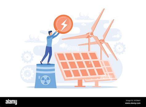 Atomic Reactor Windmill And Solar Battery Energy Production Nuclear