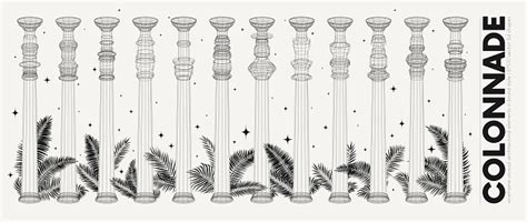 열대 나뭇잎 이상한 양식의 인물 3d 초현실적 인 건축 요소 격자 환상적인 선형 기둥 잔인 함에서 영감을 얻은 특이한 기둥 와이어 프레임의 벡터 그래픽 자산 3차원 형태에