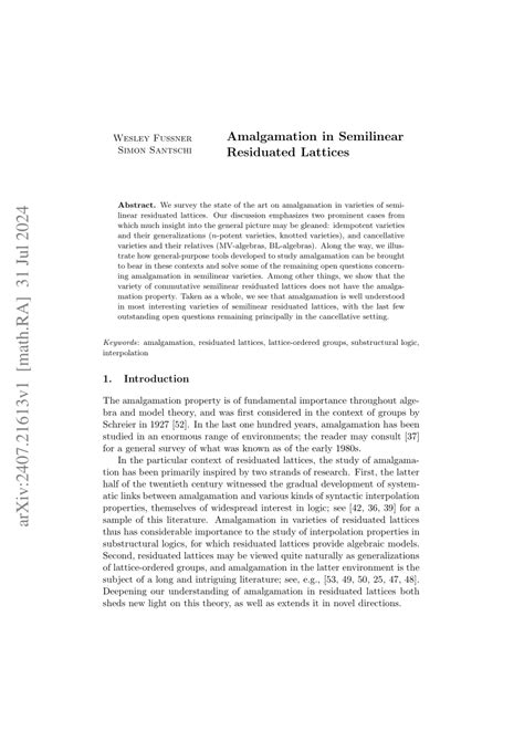 Pdf Amalgamation In Semilinear Residuated Lattices