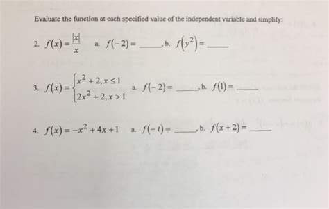 solved evaluate the function at each specified value of the