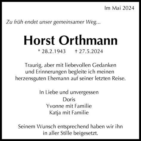 Traueranzeigen Von Horst Orthmann Trauer Gea De
