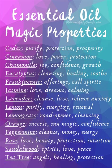 Essential Oil Magical Properties Chart