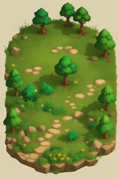 Premium Photo Stylized Game Ground Grass Stone And Tree Game Assets
