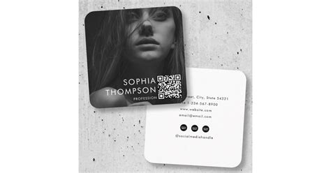 Chic Modern Minimalist Qr Code Professional Photo Square Business Card Zazzle