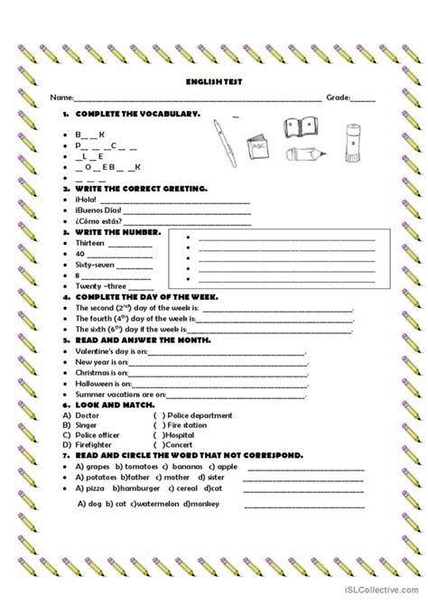 English Test English Esl Worksheets Pdf And Doc