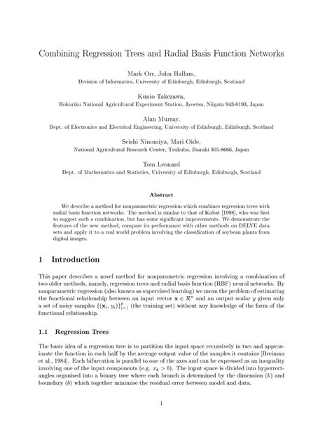 Pdf Combining Regression Trees And Radial Basis Function Networks