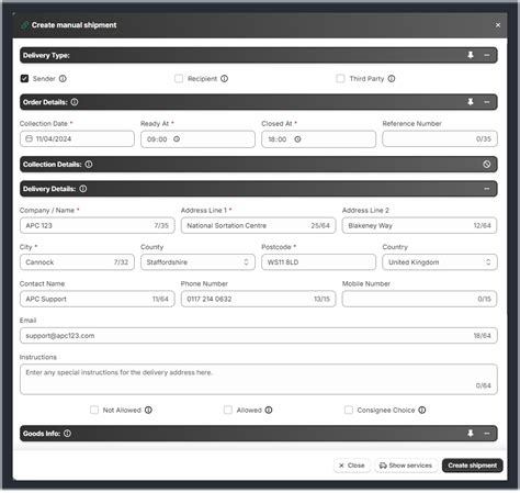 how to create a shipment guide apc 123