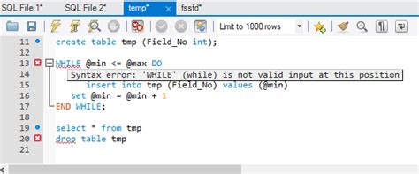 While Is Not Valid Input At This Position When Running Sql In Mysql