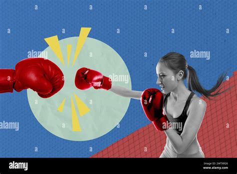 Creative Poster Collage Of Confident Sportive Female Boxing Training