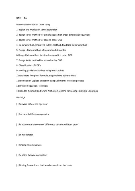 numerical important topics unit 4 numerical solution of odes using