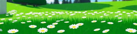 Grassy Field With White Wilds Flower Cartoon Landscape Background Grassy Field Nature Web
