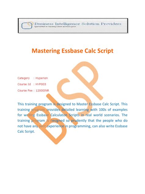 Mastering Essbase Calc Scriptnew Pdf