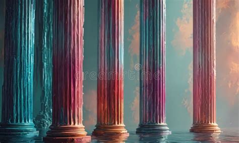 Row Classical Columns With Varying Heights And Colors Including Blue