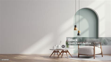 빈 흰색 벽 배경에 회색 안락의자가 있는 스칸디나비아 거실 단일 이미지에 대한 스톡 사진 및 기타 이미지 단일 이미지 집 내부 실내 Istock