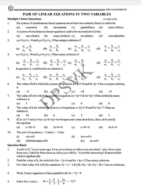 Linear Equations Assignment Problems Pdf