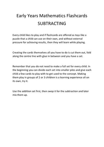 subtracting flashcards teaching resources