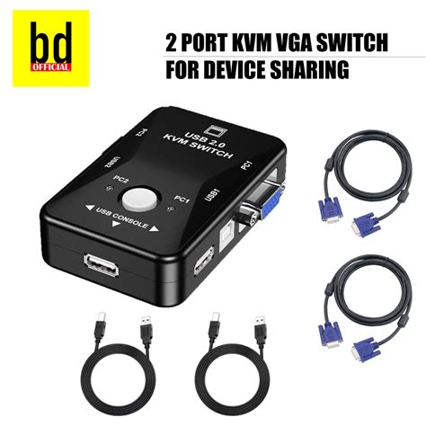 VGA KVM Switch 2 Ports With 3 USB Hubs Two Computers Share 1 Set Of Monitor Keyboard Mouse