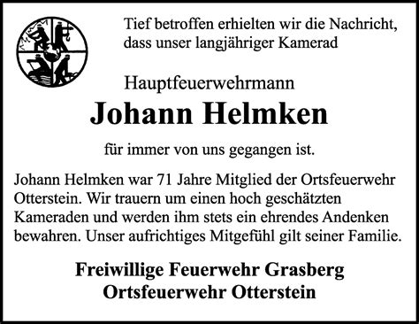 Traueranzeigen Von Johann Helmken Trauer And Gedenken