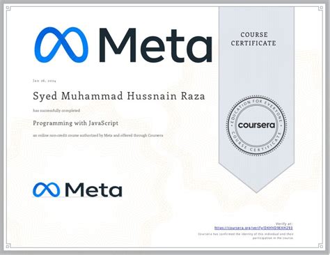 Completed Programming With Javascript Course From Meta And Coursera