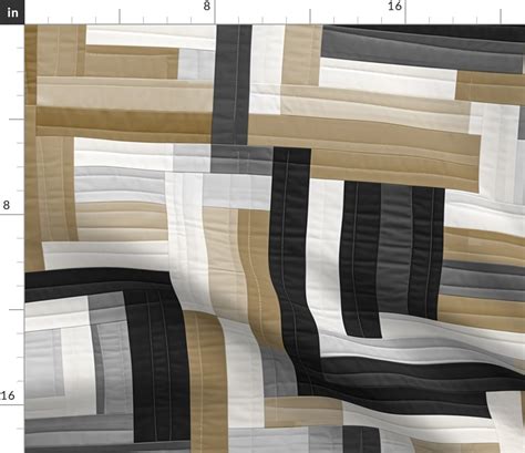 Neutral Log Cabin Patchwork Quilt Fabric Spoonflower