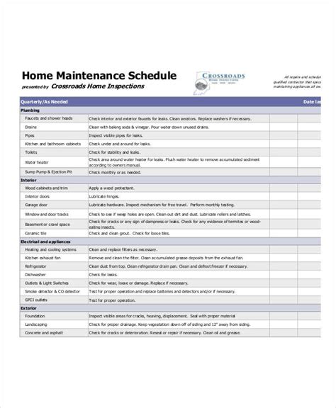 Home Maintenance Schedule Templates 10 Free Xlsx Docs And Pdf Formats