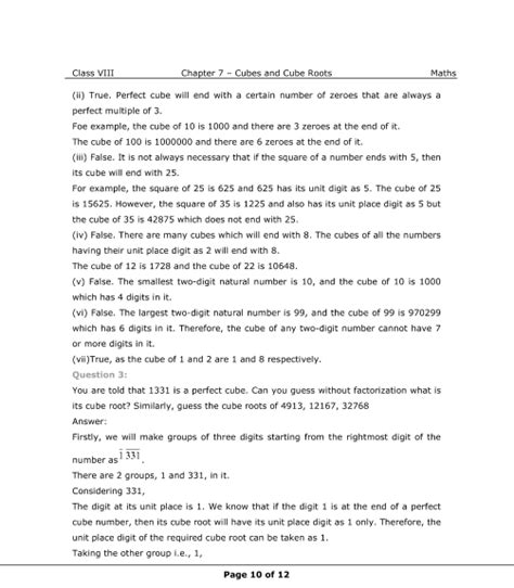 Ncert Solutions For Class 8 Maths Chapter 7 Cubes And Cube Roots Free Pdf