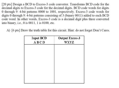 Solved Question Pts Design A BCD To Excess Code Converter Answer Transtutors