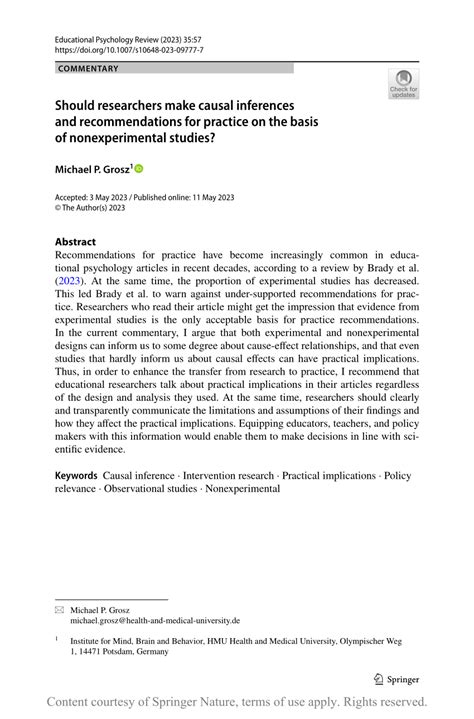 Pdf Should Researchers Make Causal Inferences And Recommendations For