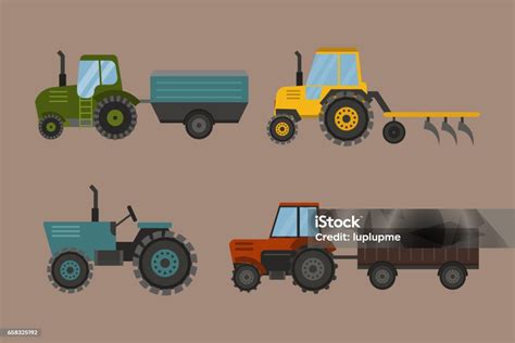 농업 산업 농장 장비 기계 트랙터 결합 및 굴삭기 농촌 기계 옥수수 자동차 수확 휠 벡터 일러스트 가을에 대한 스톡 벡터 아트