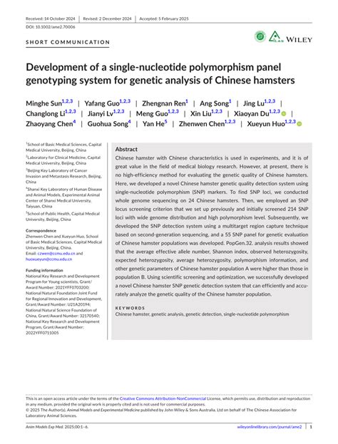 Pdf Development Of A Single‐nucleotide Polymorphism Panel Genotyping System For Genetic