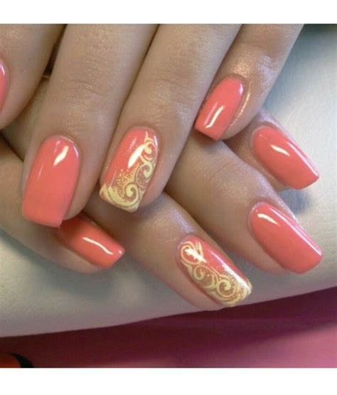 Light Coral Nails With Design Peach Color Nails Designs Art Ideas