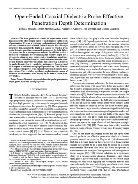 Open Ended Coaxial Dielectric Probe Effective Penetration Depth