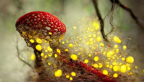 Premium Photo Exceptional Amanita Muscaria Glowing Red Top Mushroom