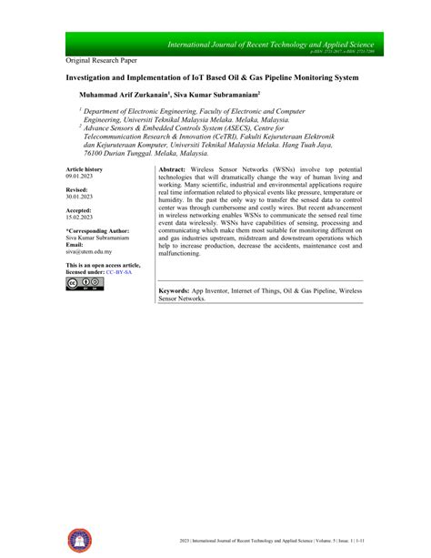 PDF Investigation And Implementation Of IoT Based Oil Gas Pipeline