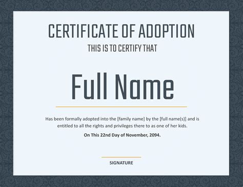 Free Editable Adoption Certificate Templates Highfile