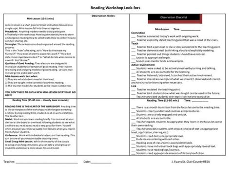 Reading Workshop Example Lesson Grades 6 Docx Educational Assessment Education