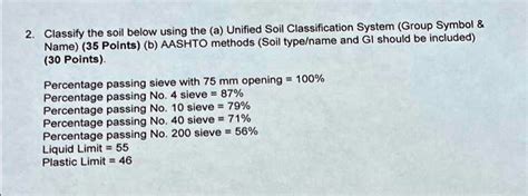 2 Classify The Soil Below Using The A Unified Soil Classification System Group Symbol Name