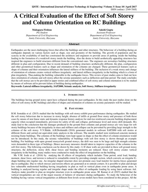 Pdf A Critical Evaluation Of The Effect Of Soft Storey And Column Orientation On Rc Buildings