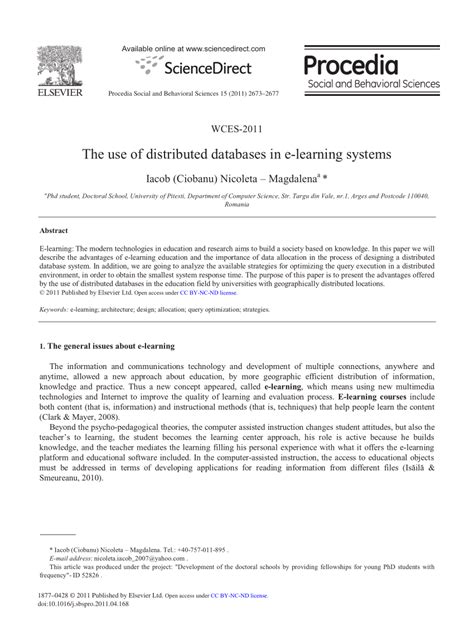 Pdf The Use Of Distributed Databases In E Learning Systems