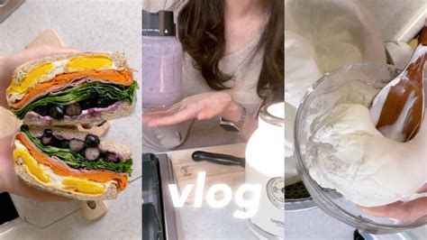Sub Vlog 다이어트 식단ㅣ통밀샌드위치 꾸덕한 그릭요거트 만들기 고기친구 텃밭세트 바나나블루베리스무디 바질키우기