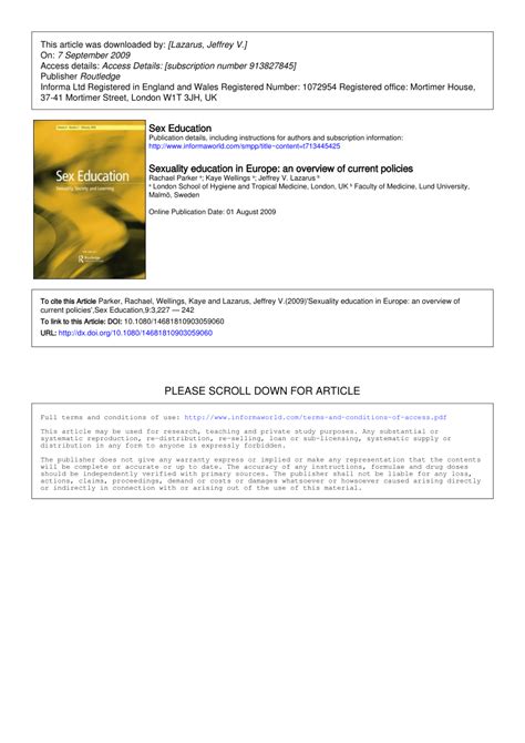 Pdf Sexuality Education In Europe An Overview Of Current Policies
