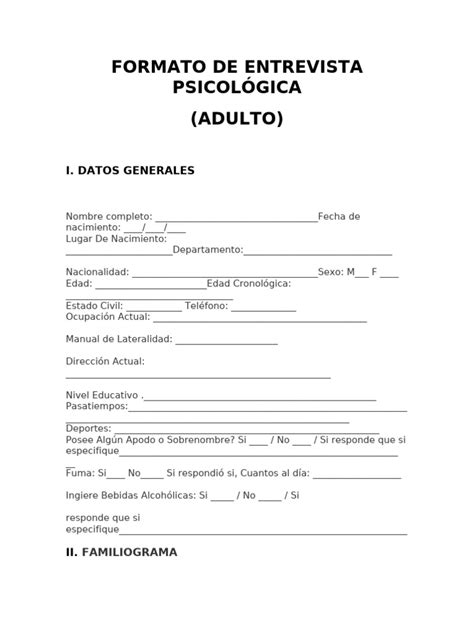 Formato De Entrevista Psicológica Pdf Sicología Ciencias Del