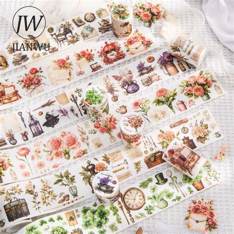 Jianwu 매너 다이어리 시리즈 빈티지 식물 소재 와시 테이프 Diy 저널 콜라주 스크랩북 60mm 티몬