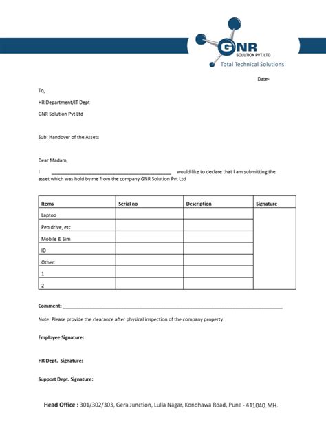 Handover Asset Form Pdf
