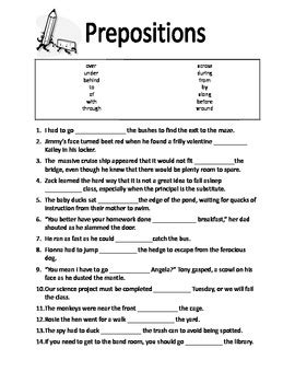 Preposition Worksheets For Adults